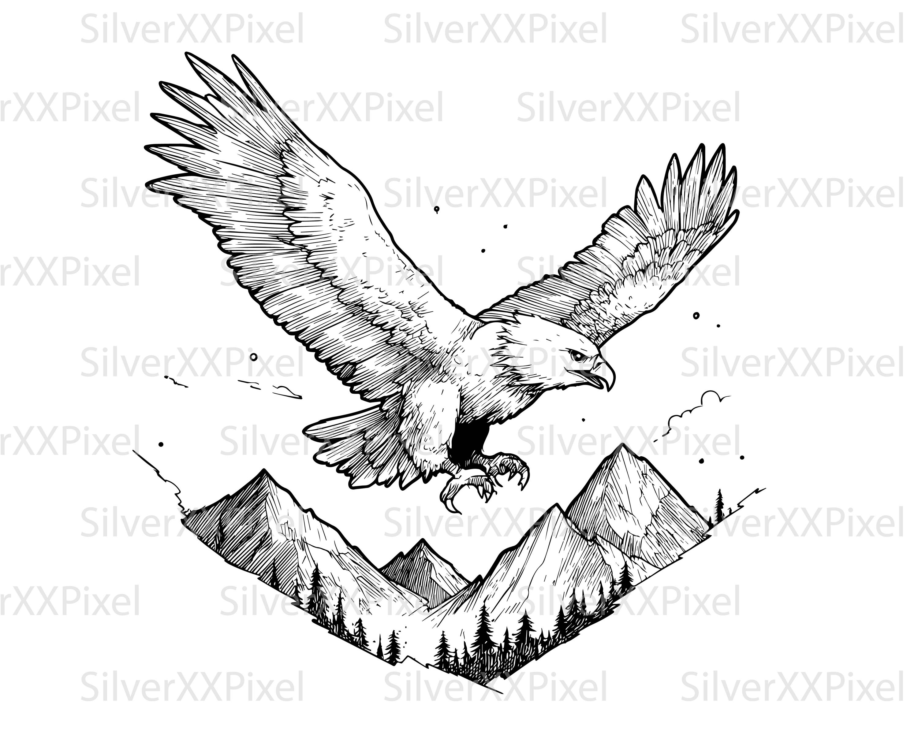 Soaring Eagle Line Art, Mountain Wilderness Design (SVG PNG JPG) - Etsy