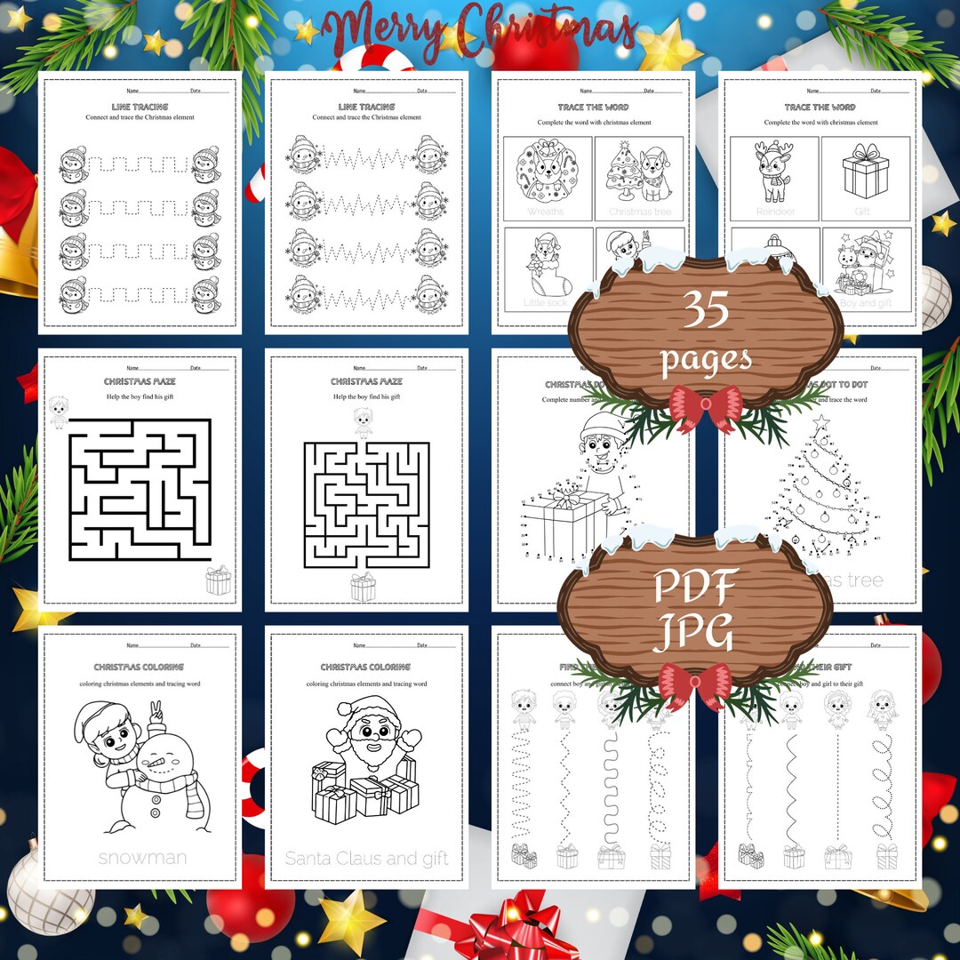 35 Printable Christmas Activities,kid's Activities,work Sheets,maze,dot ...