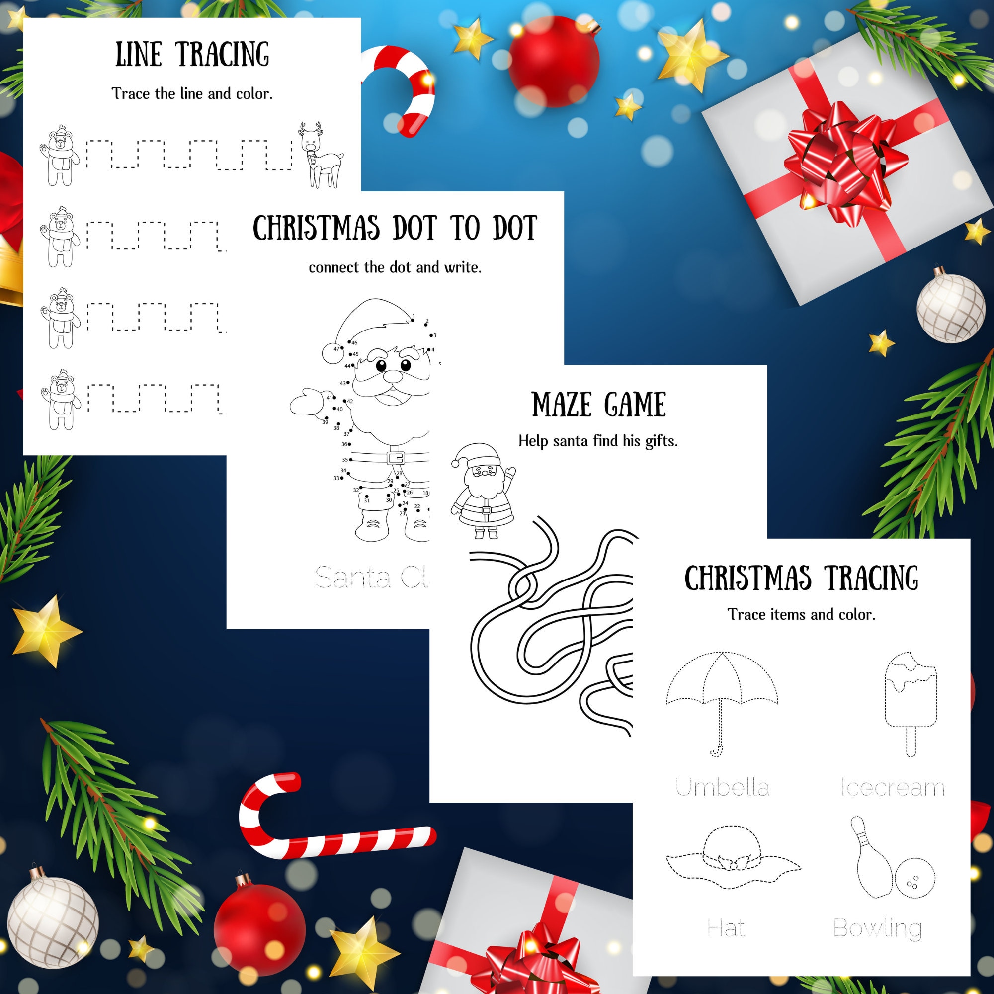 30 actividades navideñas imprimibles, actividades para niños, hojas de ...