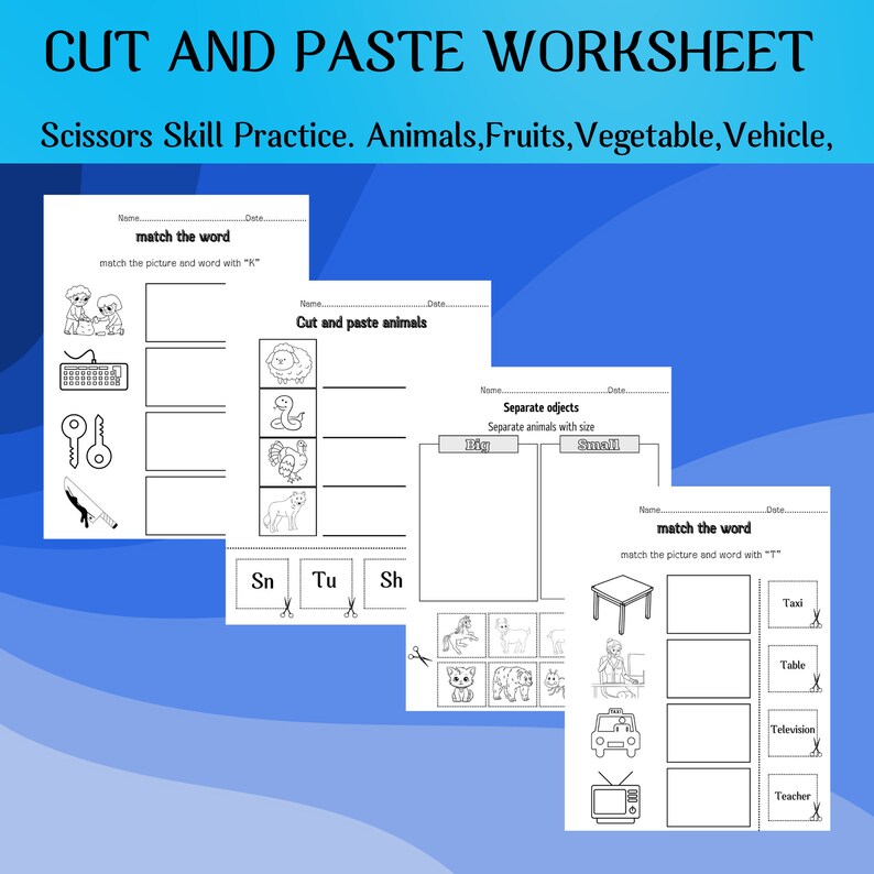 Cut and Paste Worksheet, Scissor Practice,preschool Activity,cut and ...
