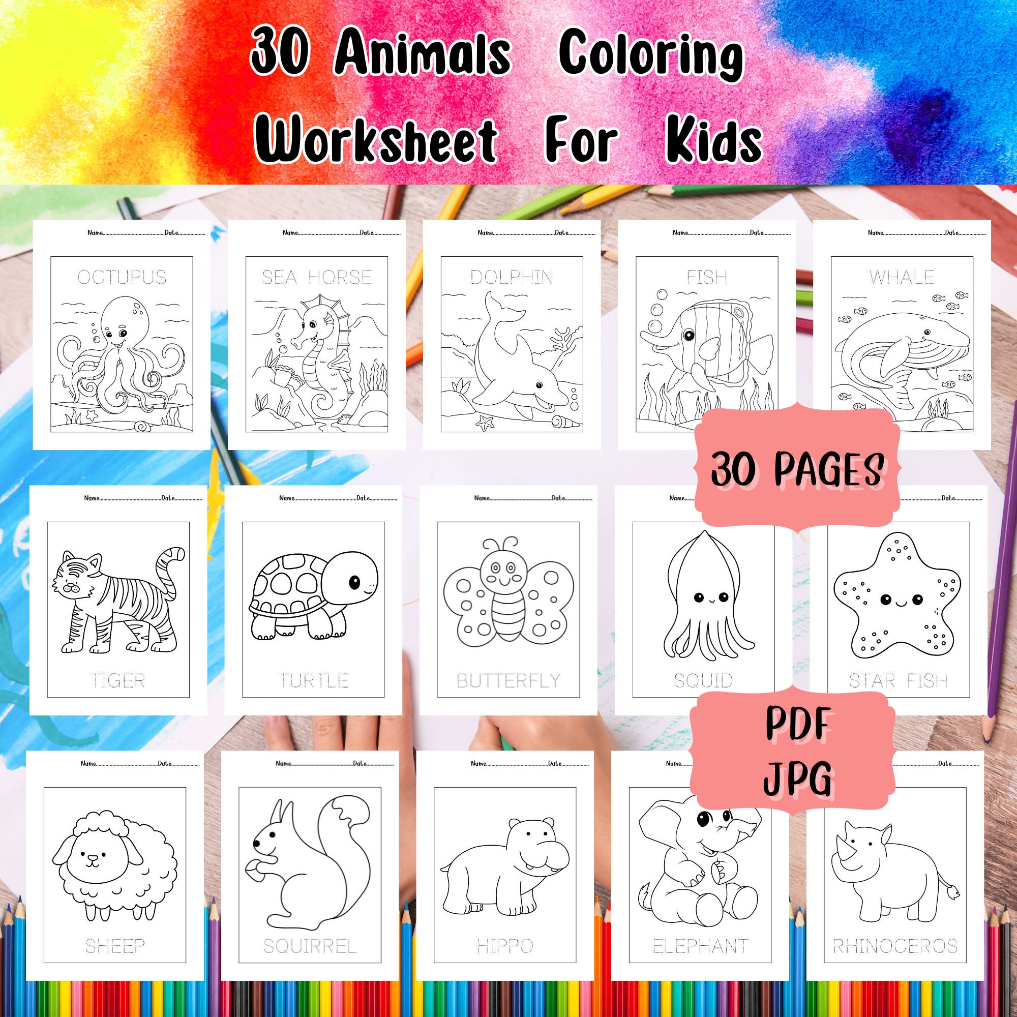 Preschool Printable Coloring,animals Coloring,animals Worksheet,toddler ...