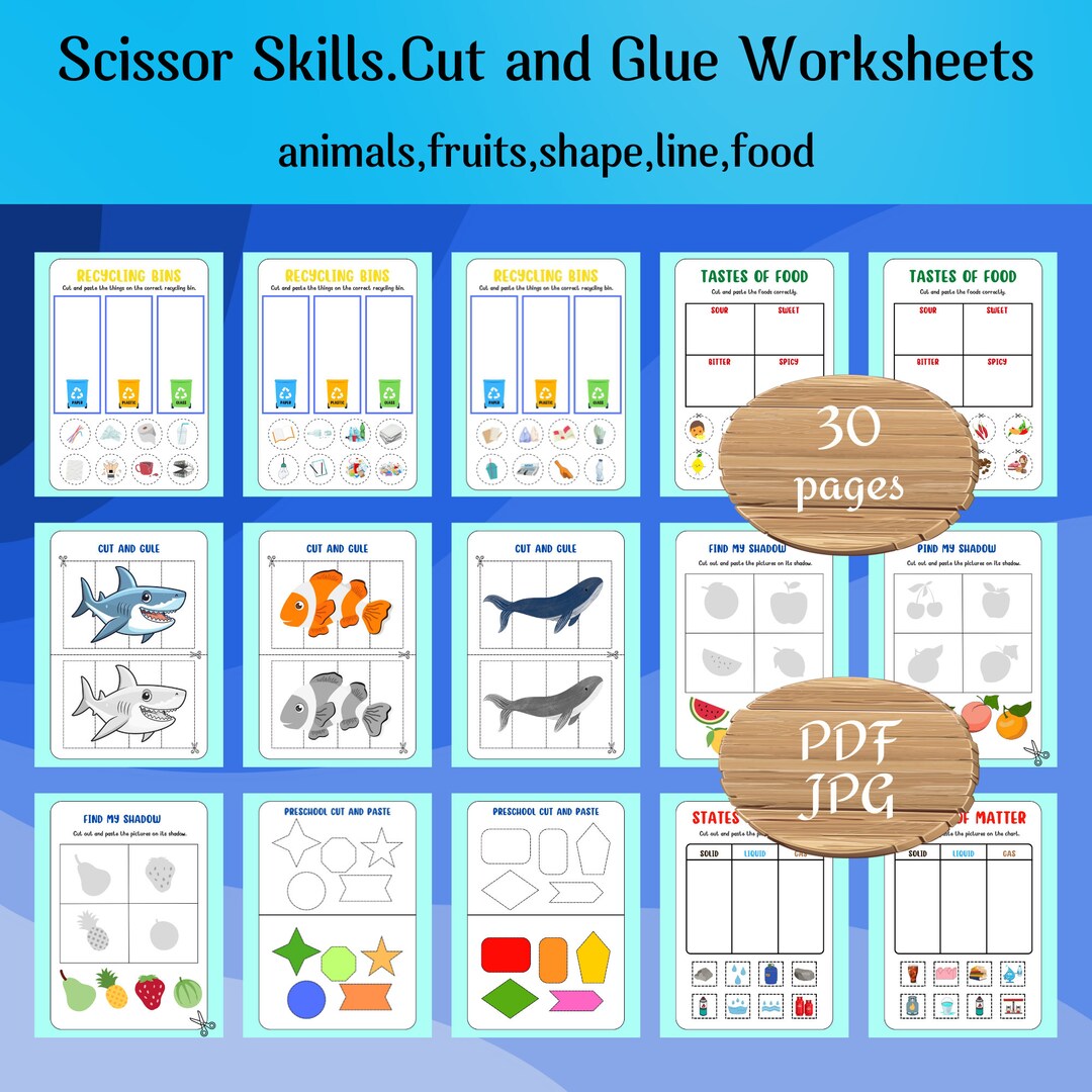 Scissor Skills,cut and Glue Worksheets,cutting Practice,preschoo ...