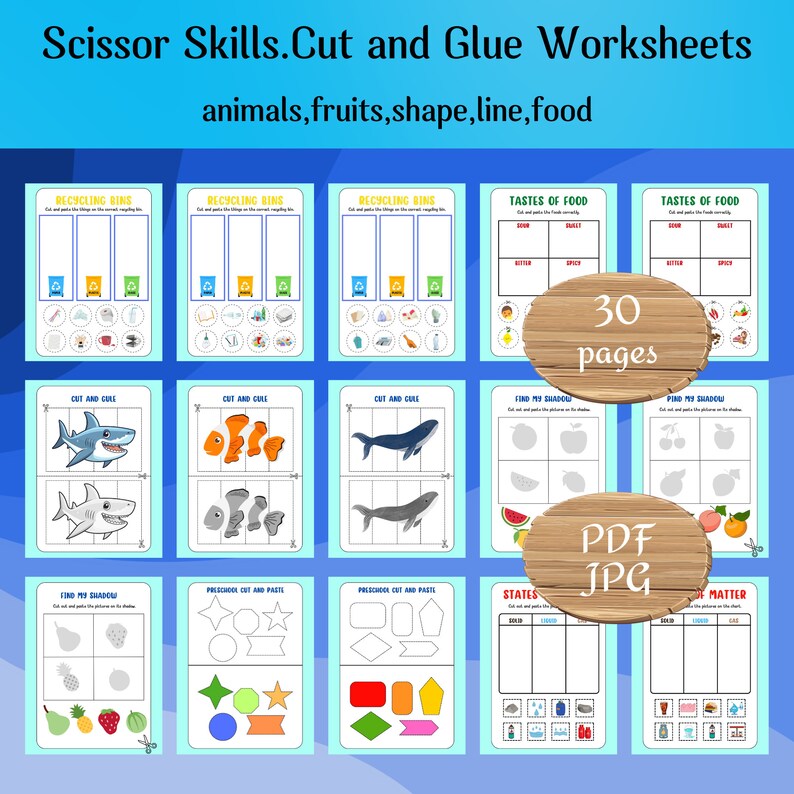Scissor Skills,cut and Glue Worksheets,cutting Practice,preschoo ...