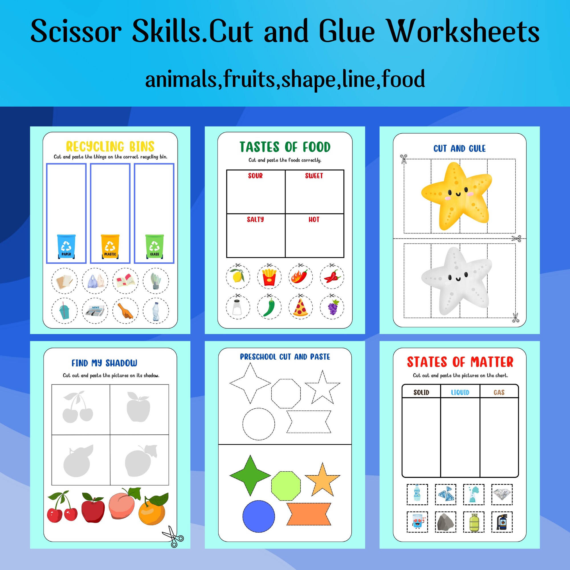 Scissor Skills,cut and Glue Worksheets,cutting Practice,preschoo ...