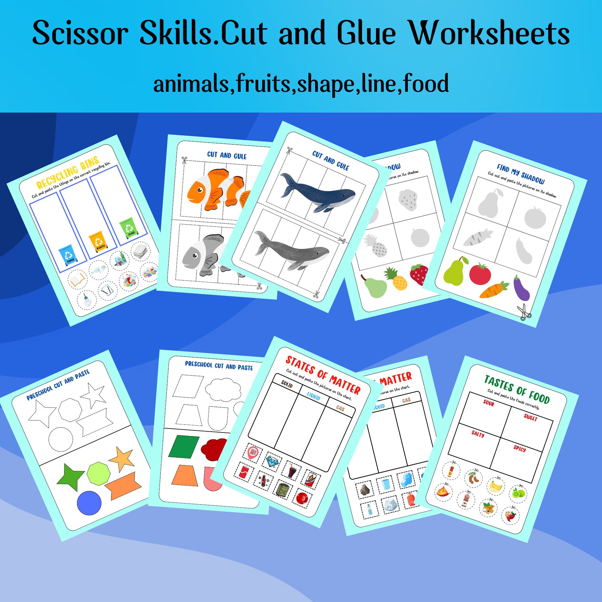 Scissor Skills,cut and Glue Worksheets,cutting Practice,preschoo ...