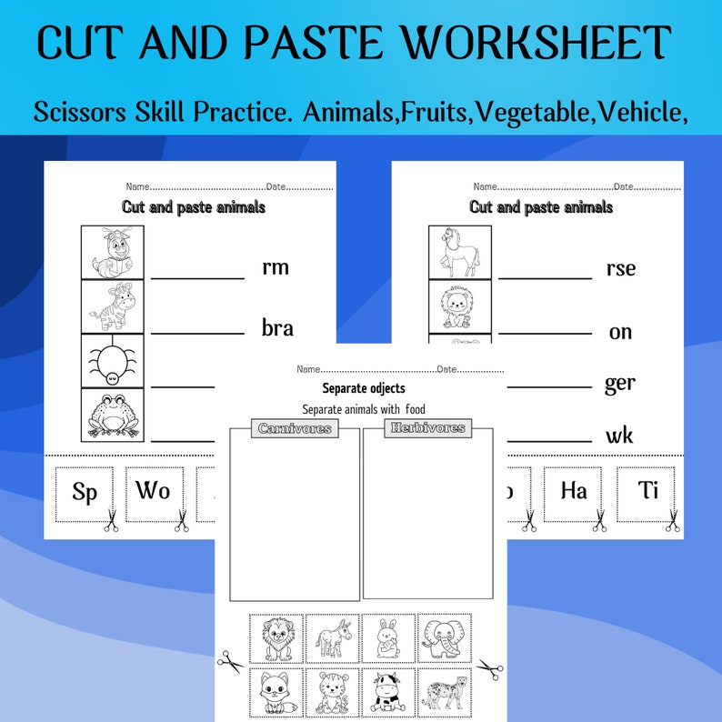 Cut and Paste Worksheet, Scissor Practice,preschool Activity,cut and ...