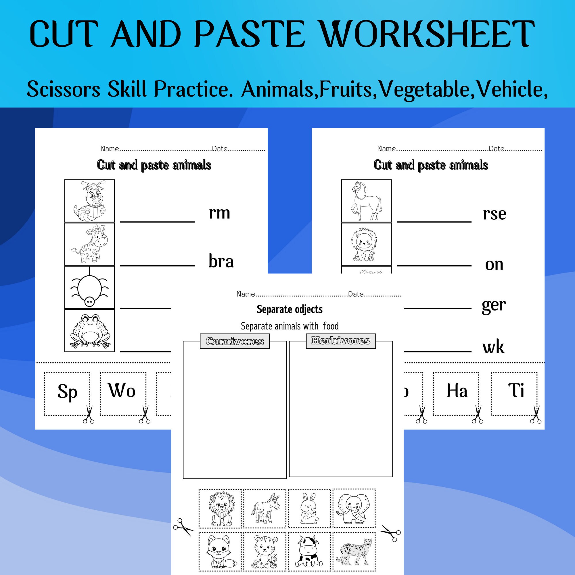 Cut and Paste Worksheet, Scissor Practice,preschool Activity,cut and ...