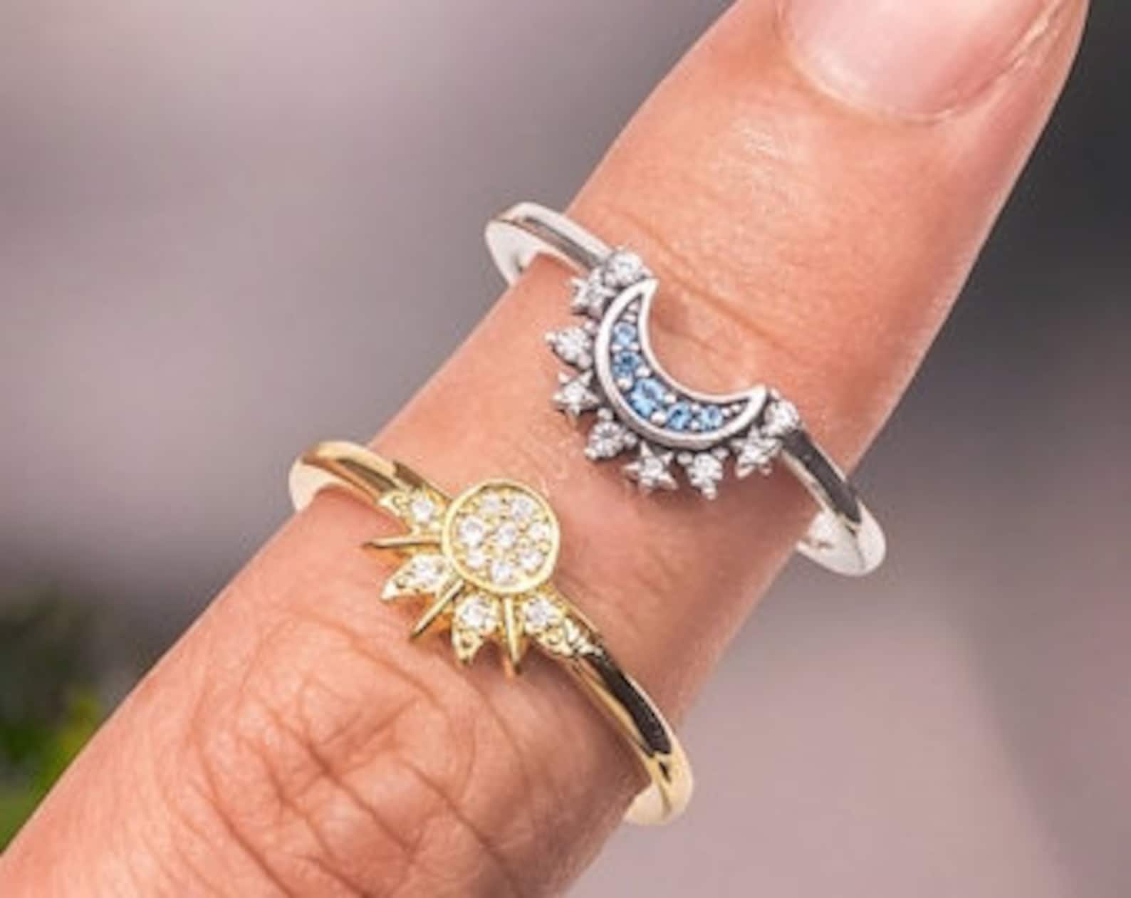 Celestial Pandora Sun & Moon Ring Set, Sterling Silver Ring, Pandora Sun Ring, Pandora Moon Ring ...