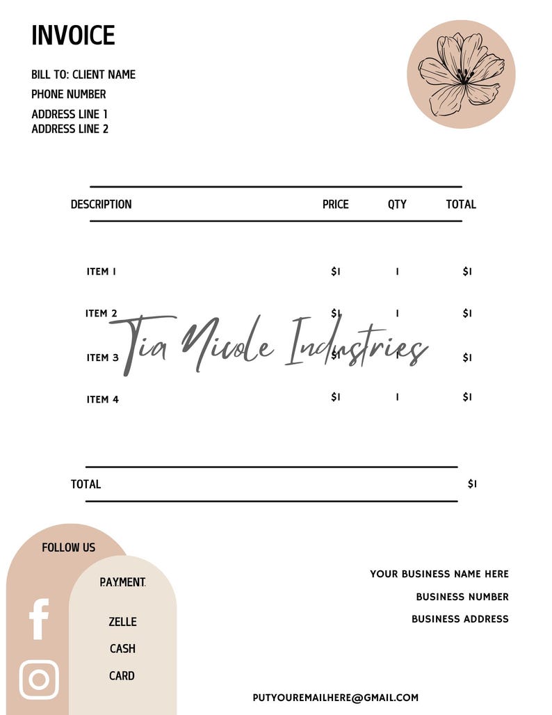 Boho Modern Invoice Template - Etsy