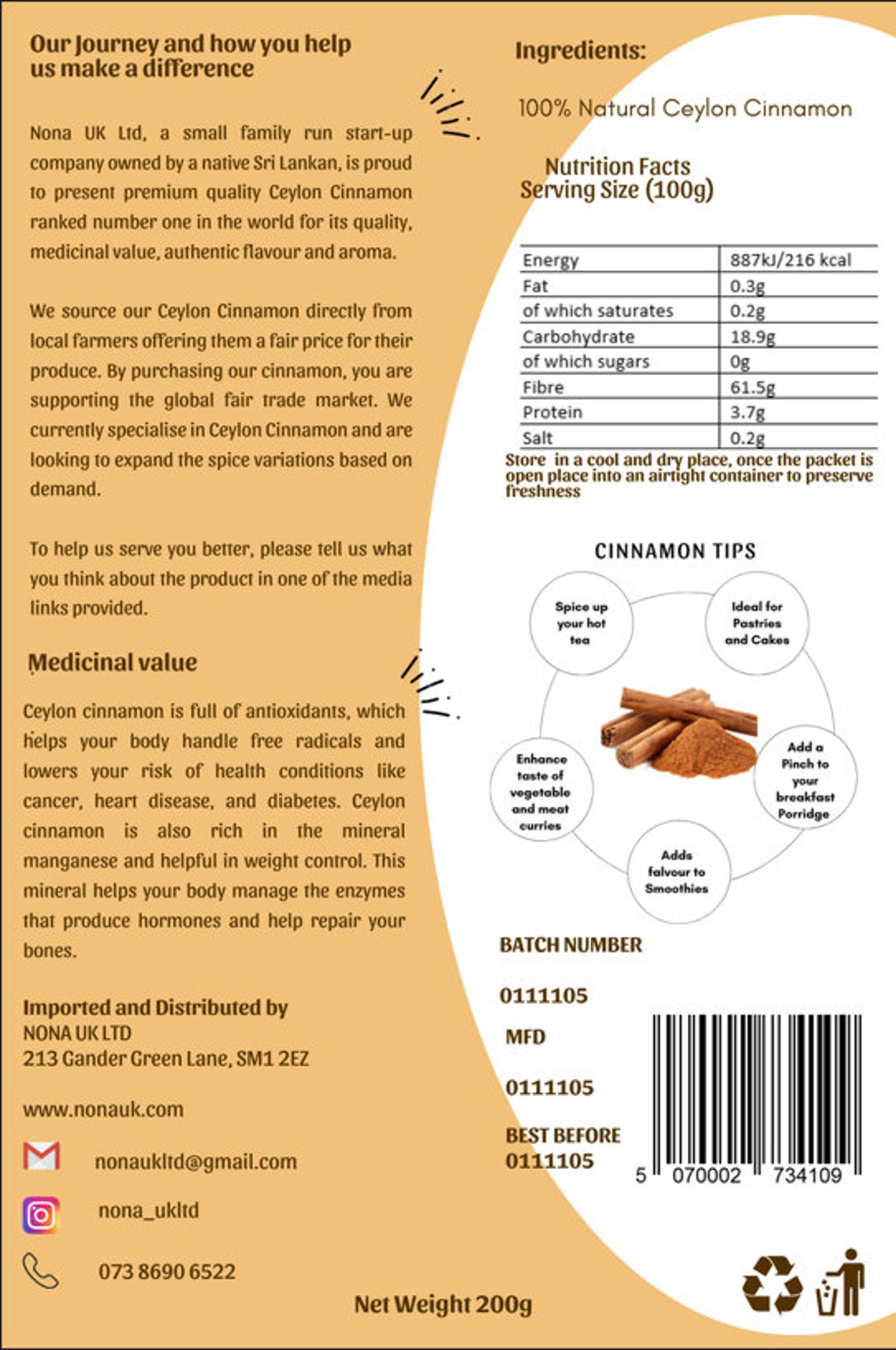 True Ceylon Cinnamon Powder |100% Authentic | Cinnamon Ground | Premium ...
