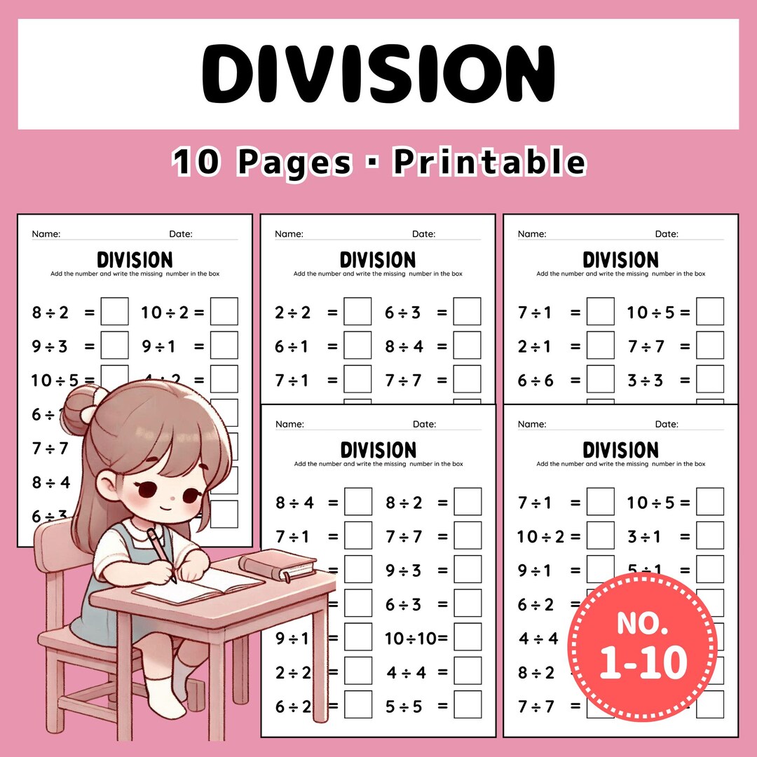 10 Printable Division Worksheets for Kids Fun Math Practice (1 to 10 ...