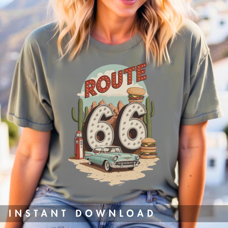 Route 66 PNG, Vintage Car Clipart, Retro Road Trip Design, Classic ...