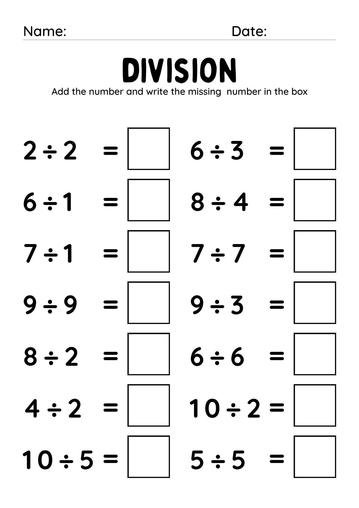 10 Printable Division Worksheets for Kids Fun Math Practice (1 to 10 ...