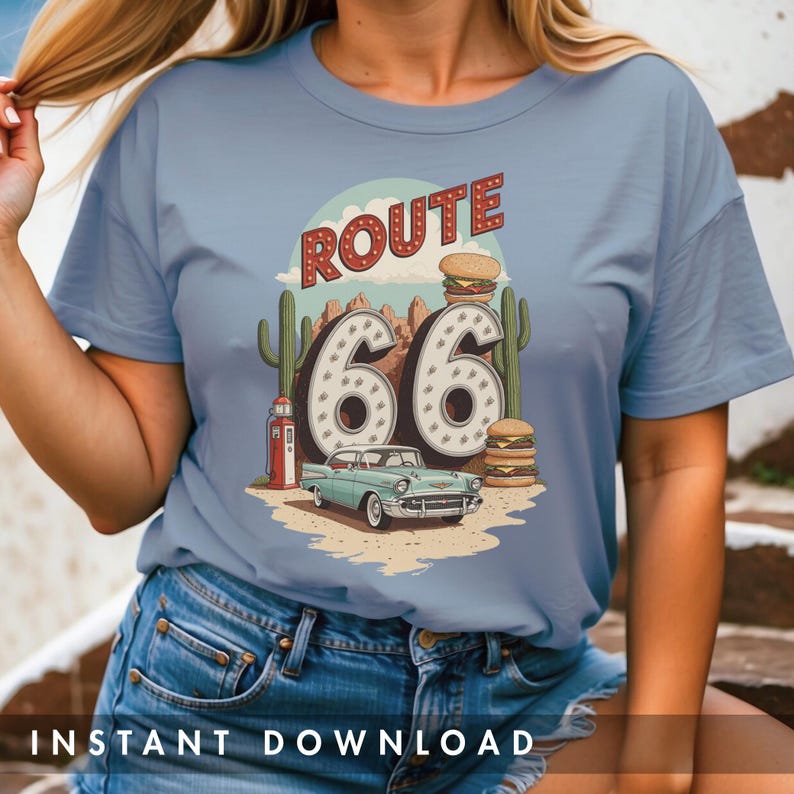 Route 66 PNG, Vintage Car Clipart, Retro Road Trip Design, Classic ...