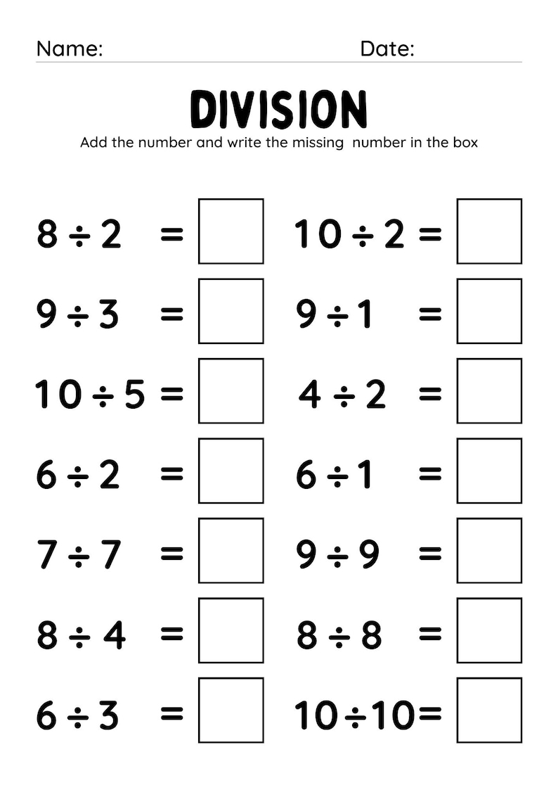 10 Printable Division Worksheets for Kids Fun Math Practice (1 to 10 ...