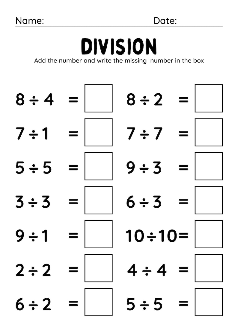 10 Printable Division Worksheets for Kids Fun Math Practice (1 to 10 ...
