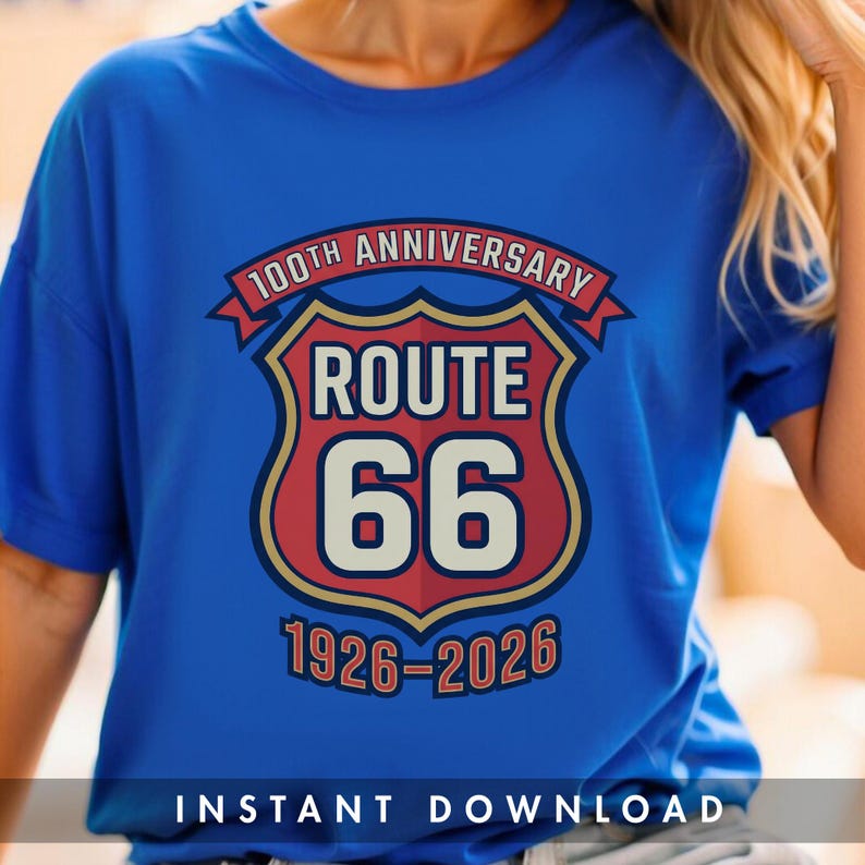 Route 66 100th Anniversary Bold Shield PNG – Vintage Americana Highway ...