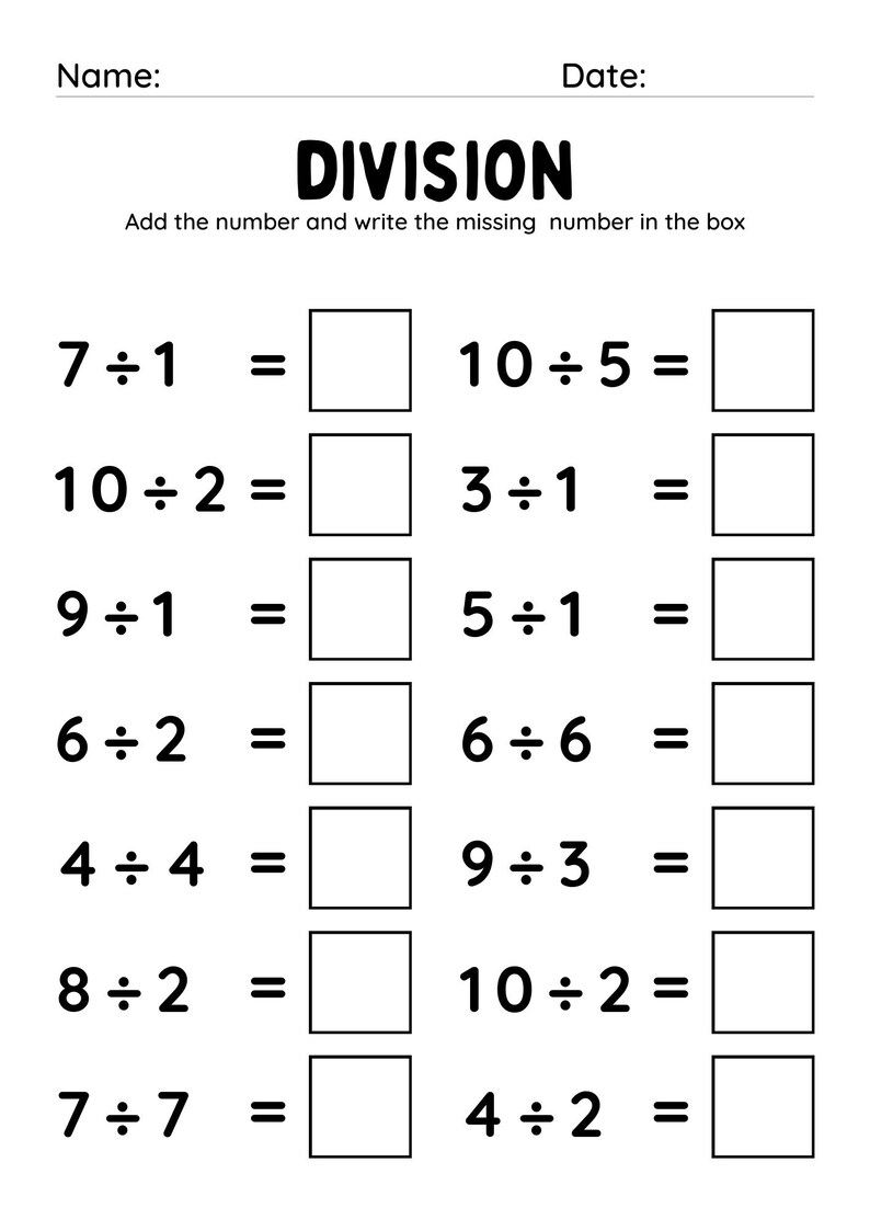10 Printable Division Worksheets for Kids Fun Math Practice (1 to 10 ...