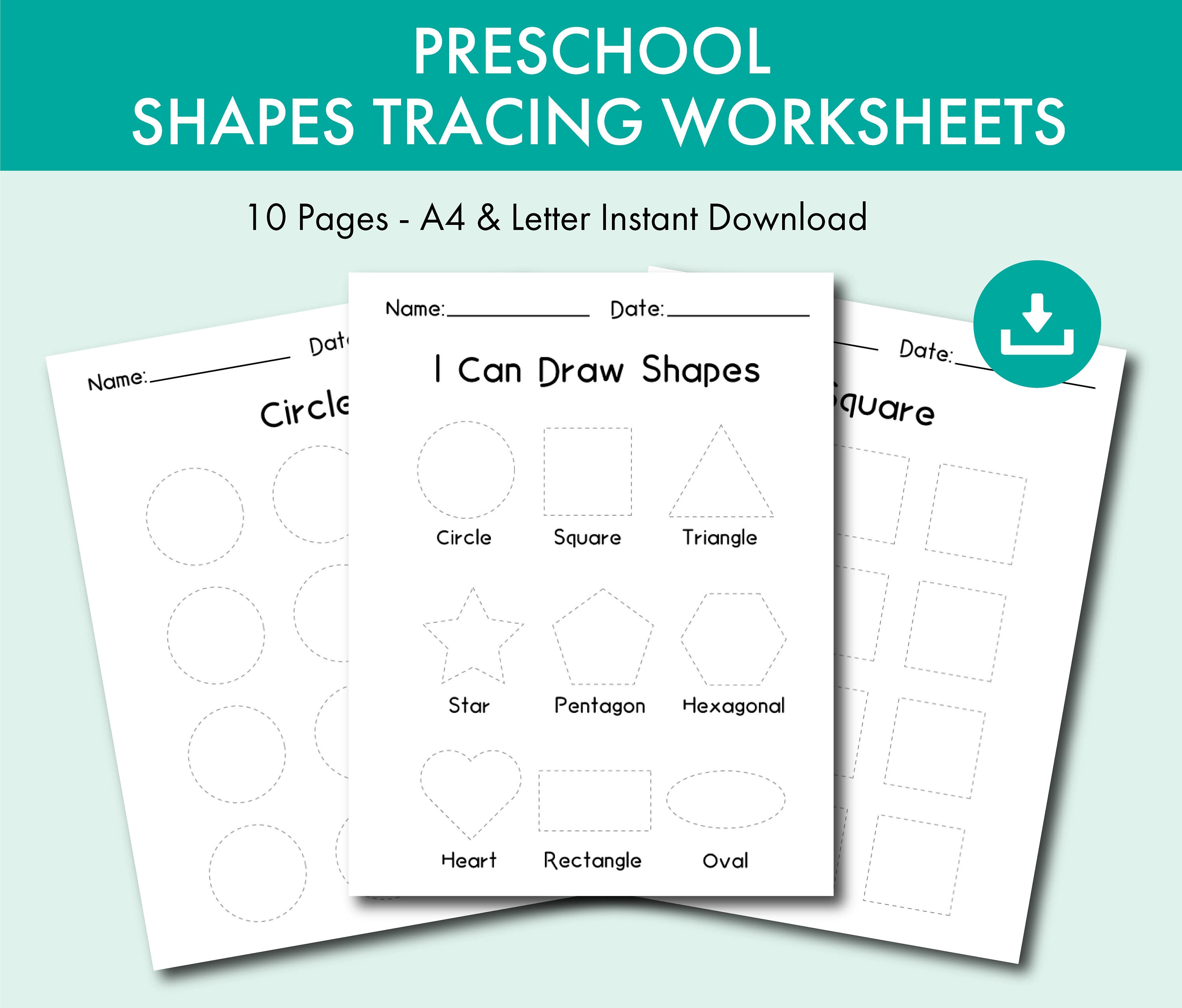 Preschool Shapes Tracing Worksheets Instant Download Kindergarten ...