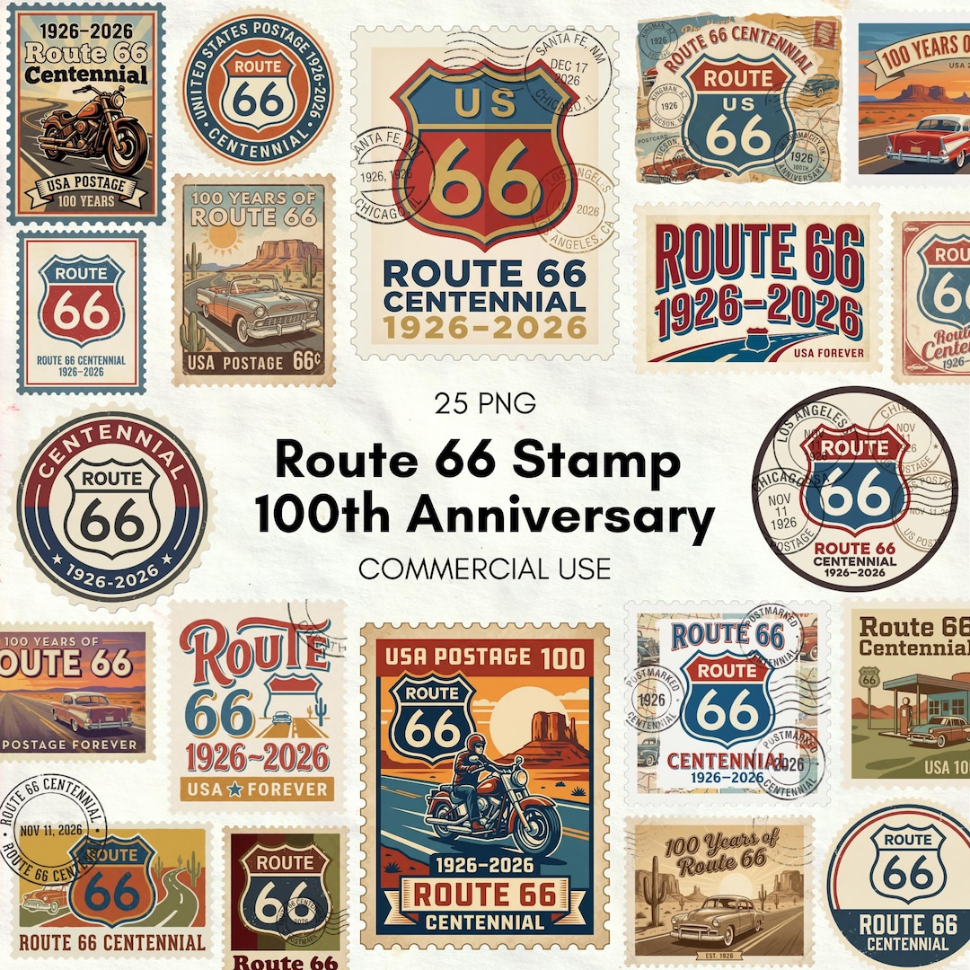 Route 66 100th Anniversary Stamp PNG, Vintage Centennial Postage Design ...
