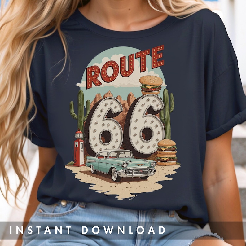 Route 66 PNG, Vintage Car Clipart, Retro Road Trip Design, Classic ...