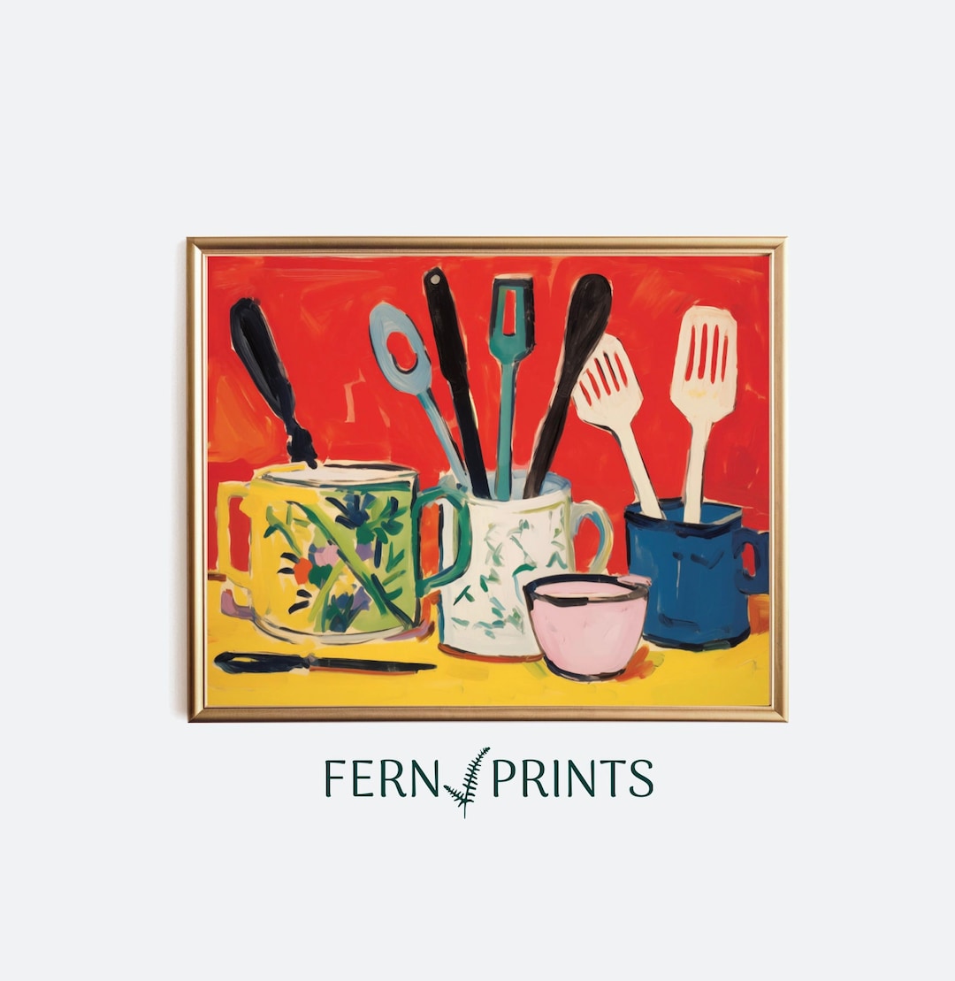 Colorful Cooking Tools Chefs Art Print Cooking Art Print Maximalist ...