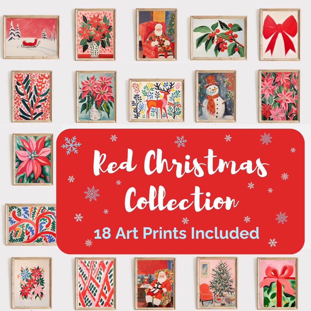Red Christmas Collection 18 Christmas Printable Art Xmas Red Wall Art ...