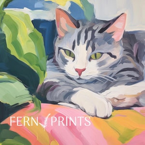 Grey Cat Art Print Cat Poster Cat Prints Wall Art Cat Lover Gift ...