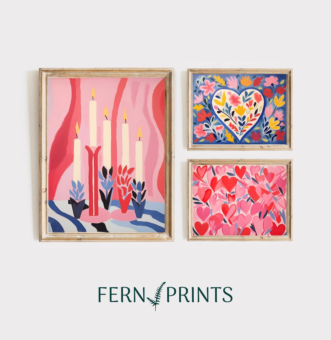 Valentines Day Art Set Valentines Set of 3 Valentines Day Decor ...