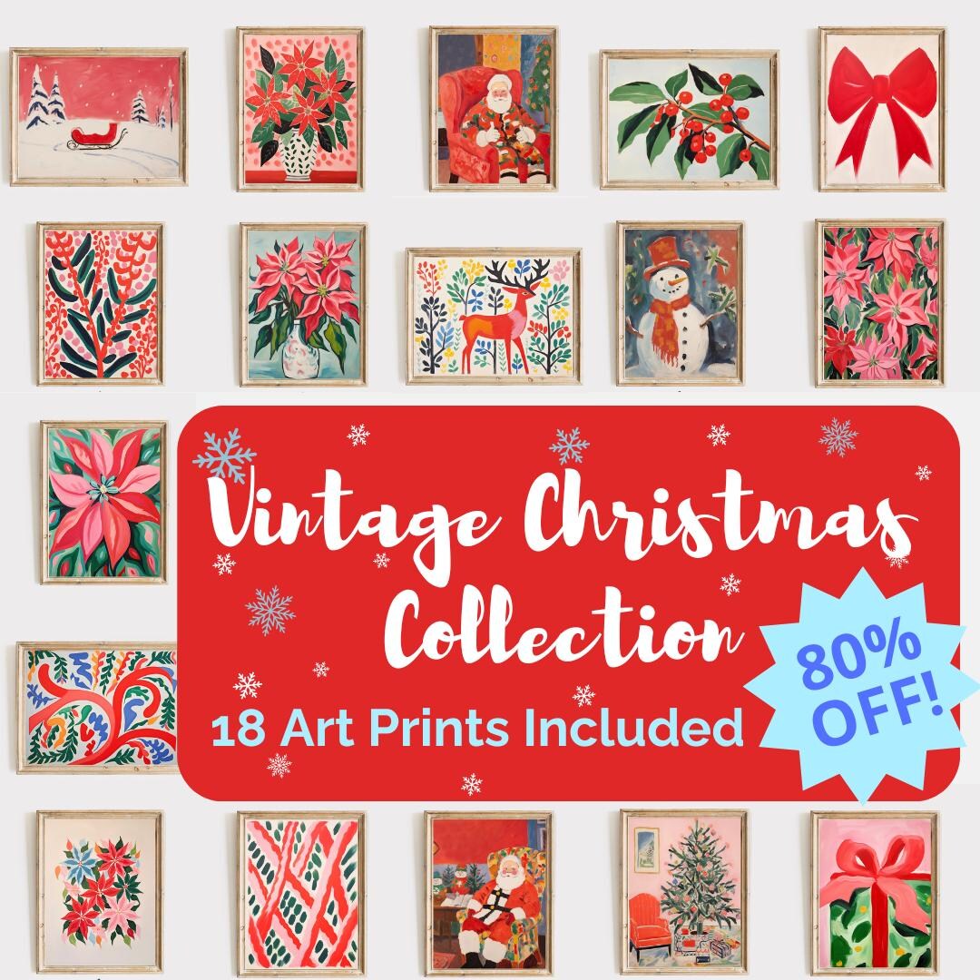 Vintage Christmas Collection 18 Christmas Printable Art Xmas Red Wall ...