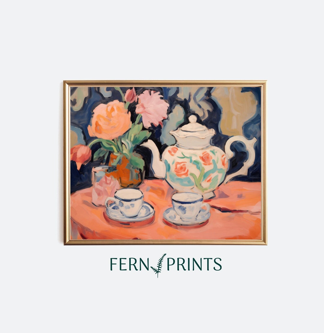 Tea Time Painting Tea Set Art Print Maximalist Wall Art Tea Lovers ...