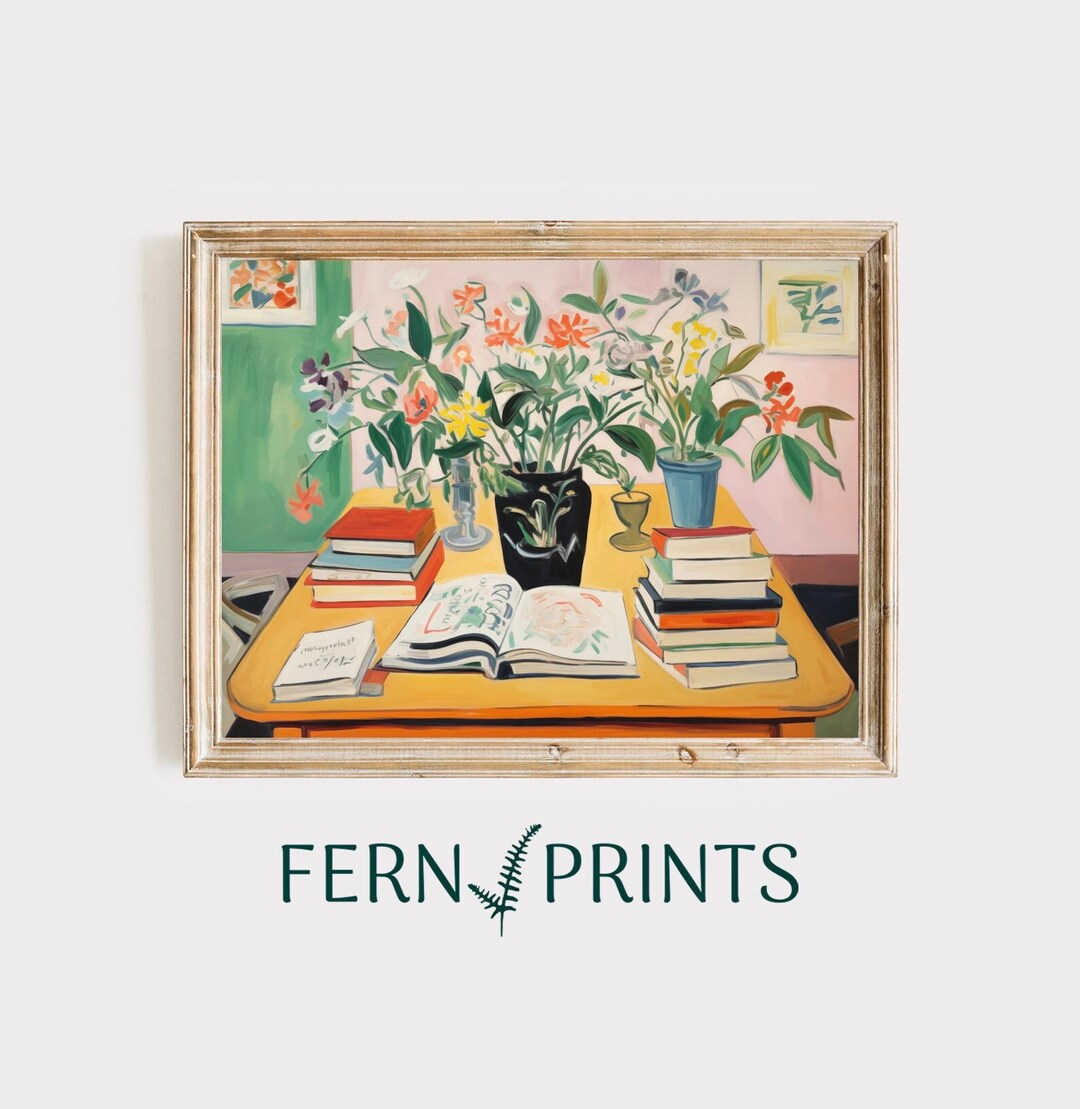 Cozy Reading Table Books and Flowers Painting Books Lovers Gift Readers ...