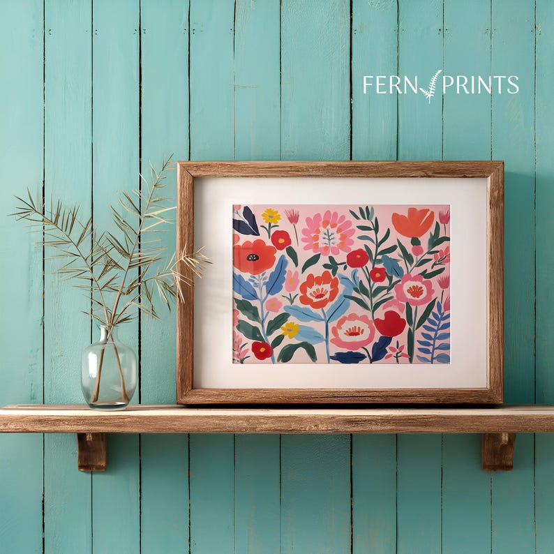 Boho Floral Wall Art Printable Pink Floral Print Botanical Poster ...