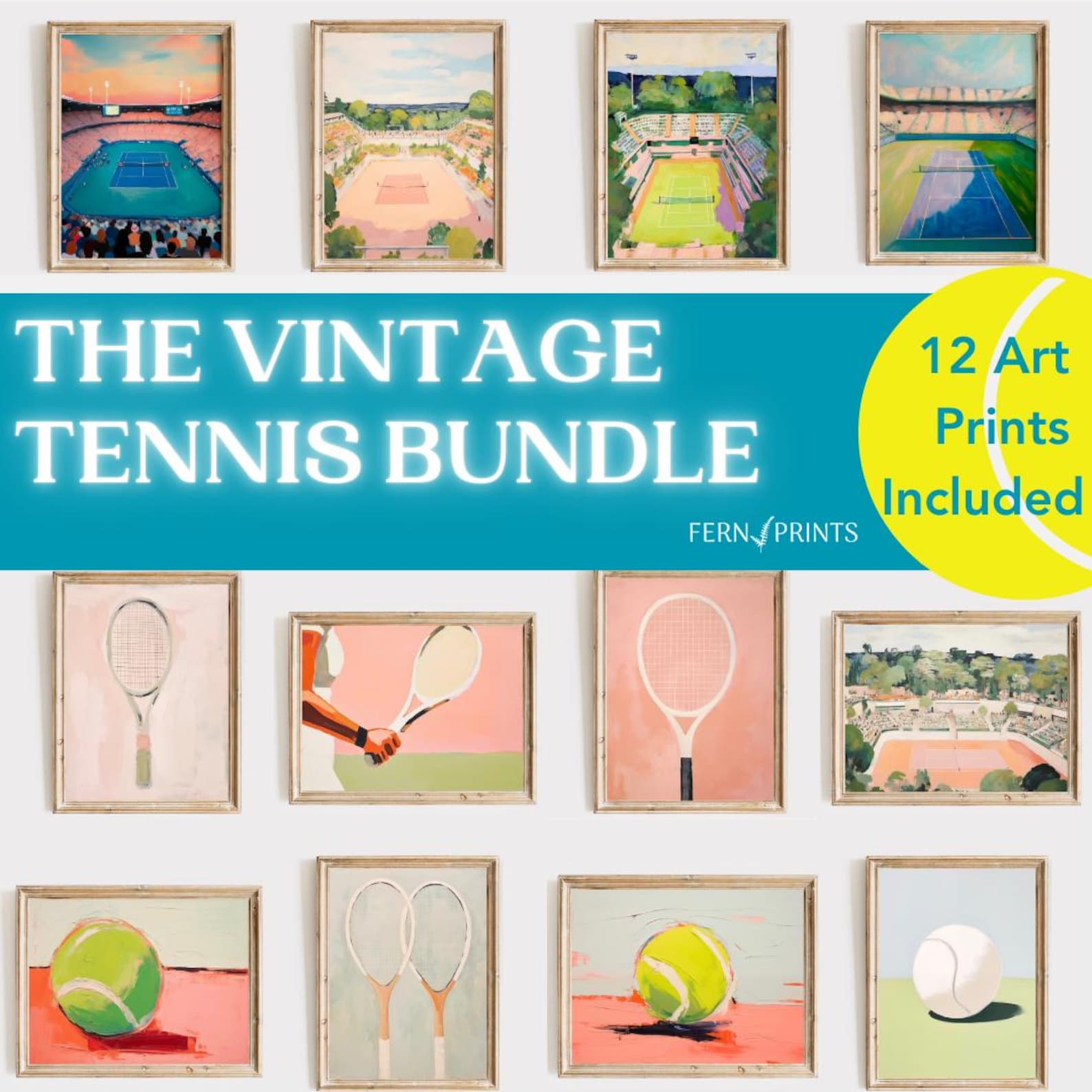 Vintage Tennis Wall Art Set Tennis Gift Home Decor Tennis Major ...