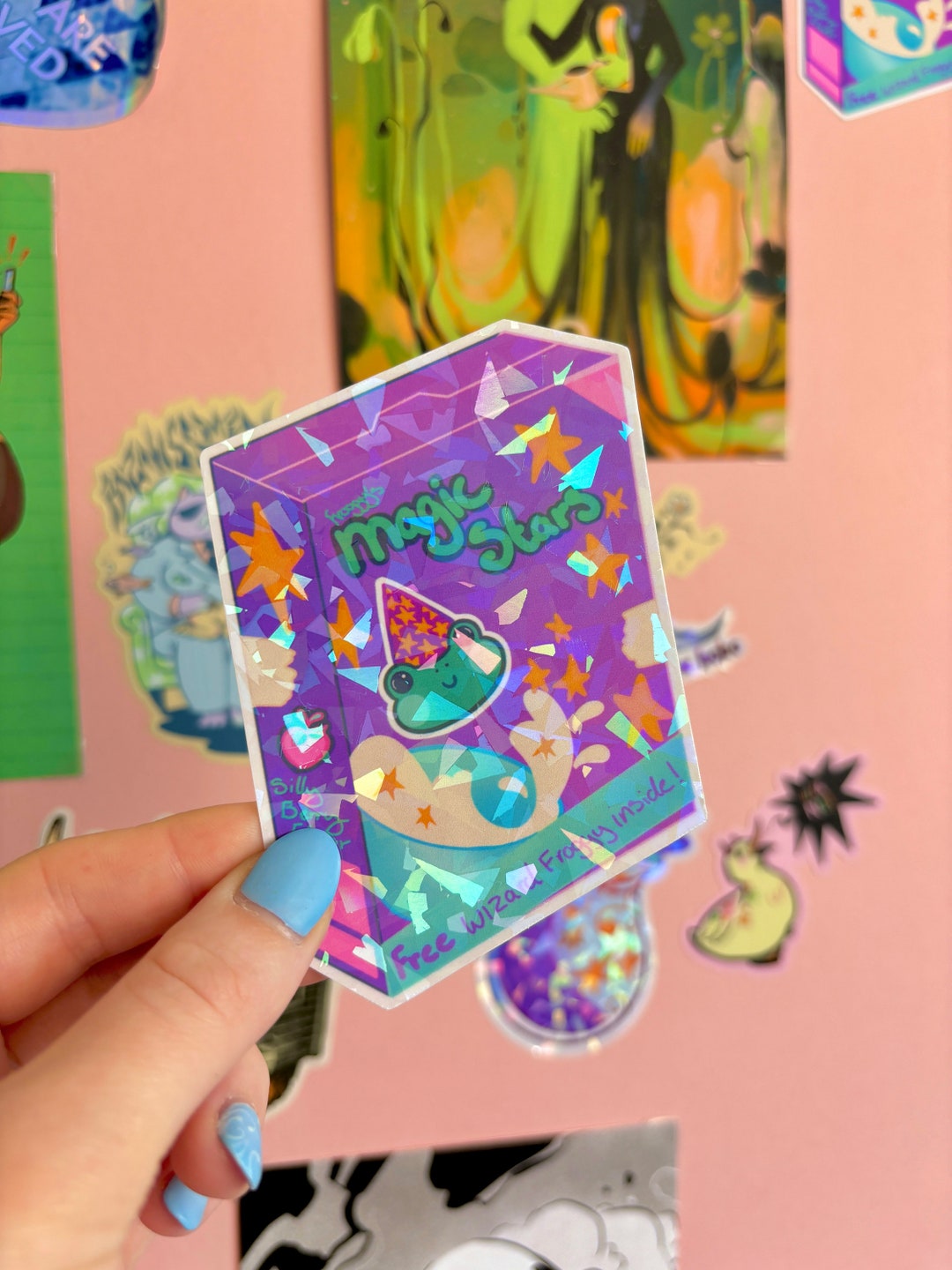 Wizard Froggy Magic Stars Cereal Box Holographic and Matte Sticker ...