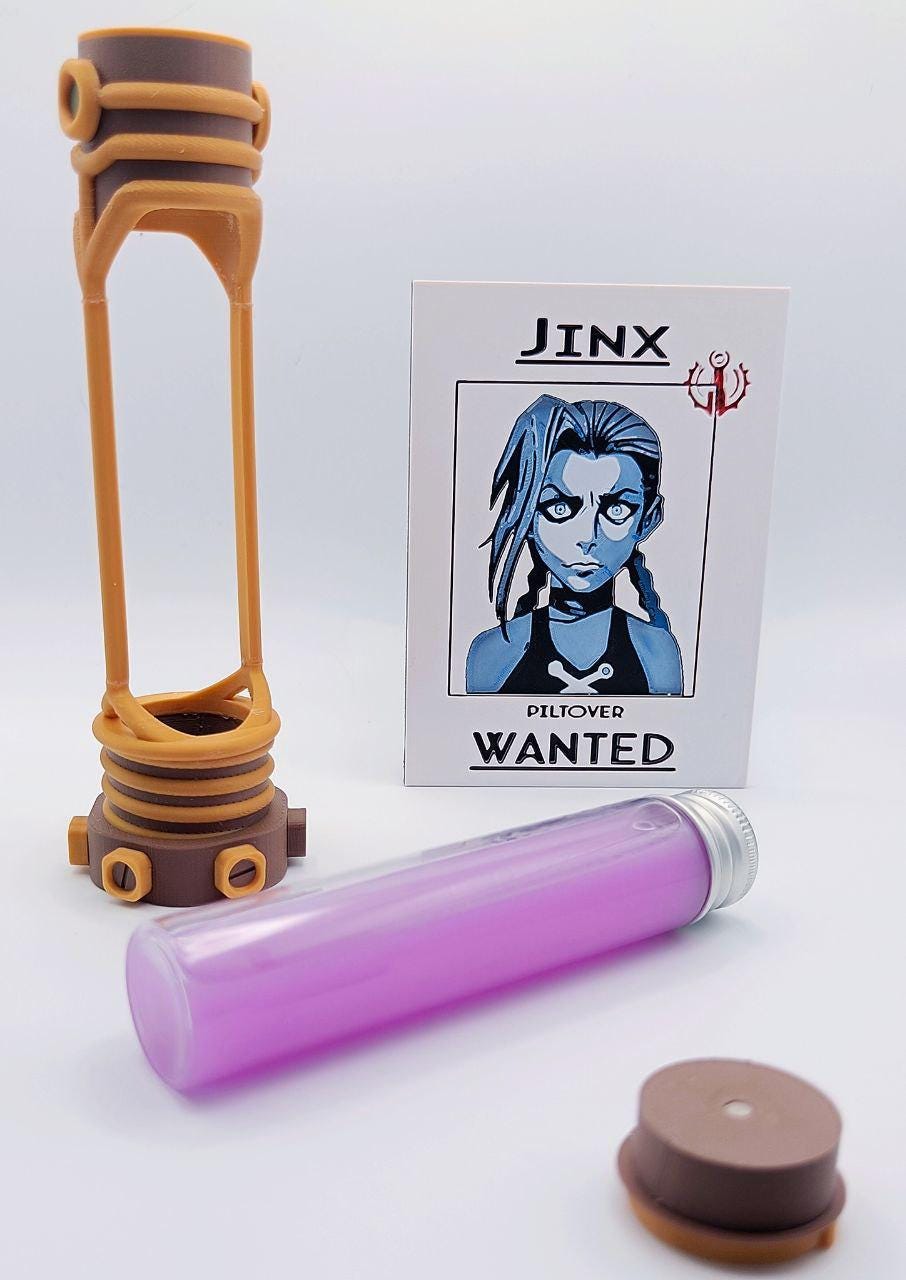 Highly Detailed Arcane Shimmer Vial + Hextech Crystal + Jinx Wanted ...