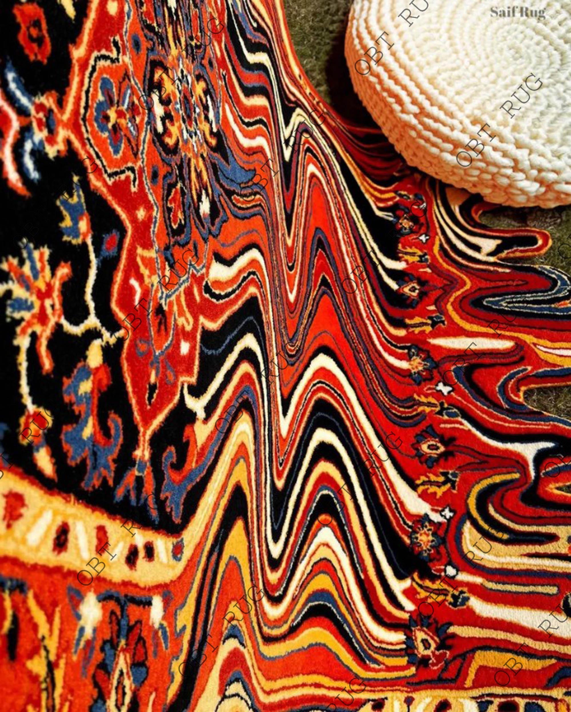 Hand Tufted Wool Area Rug: Red Melting Design, Handmade Carpet - Etsy