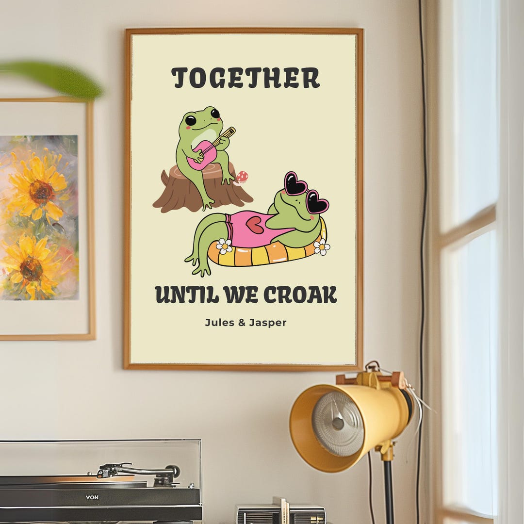 Personalised Poster, Cute Frog Couple, Retro Love Poster, Custom Frog ...