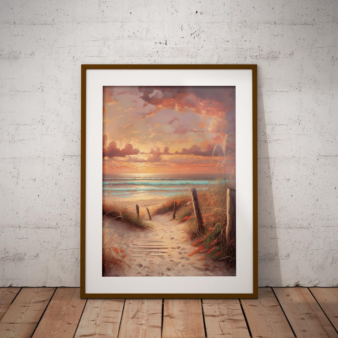 Beach Path Sunset Wall Art - Warm Coastal Landscape Print - Etsy UK
