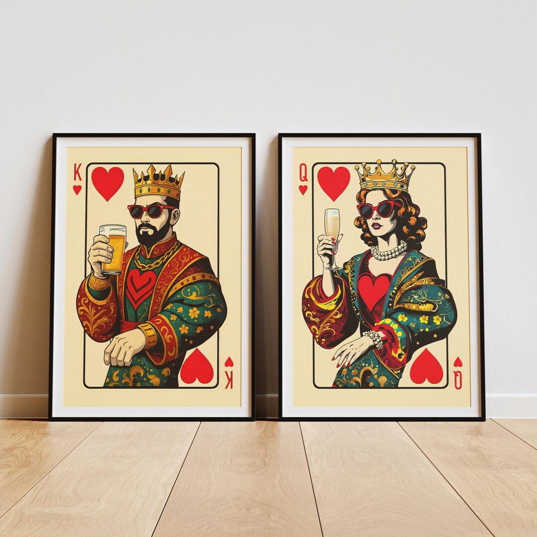 King & Queen of Hearts Play Card Print, Quirky Love Artwork for ...
