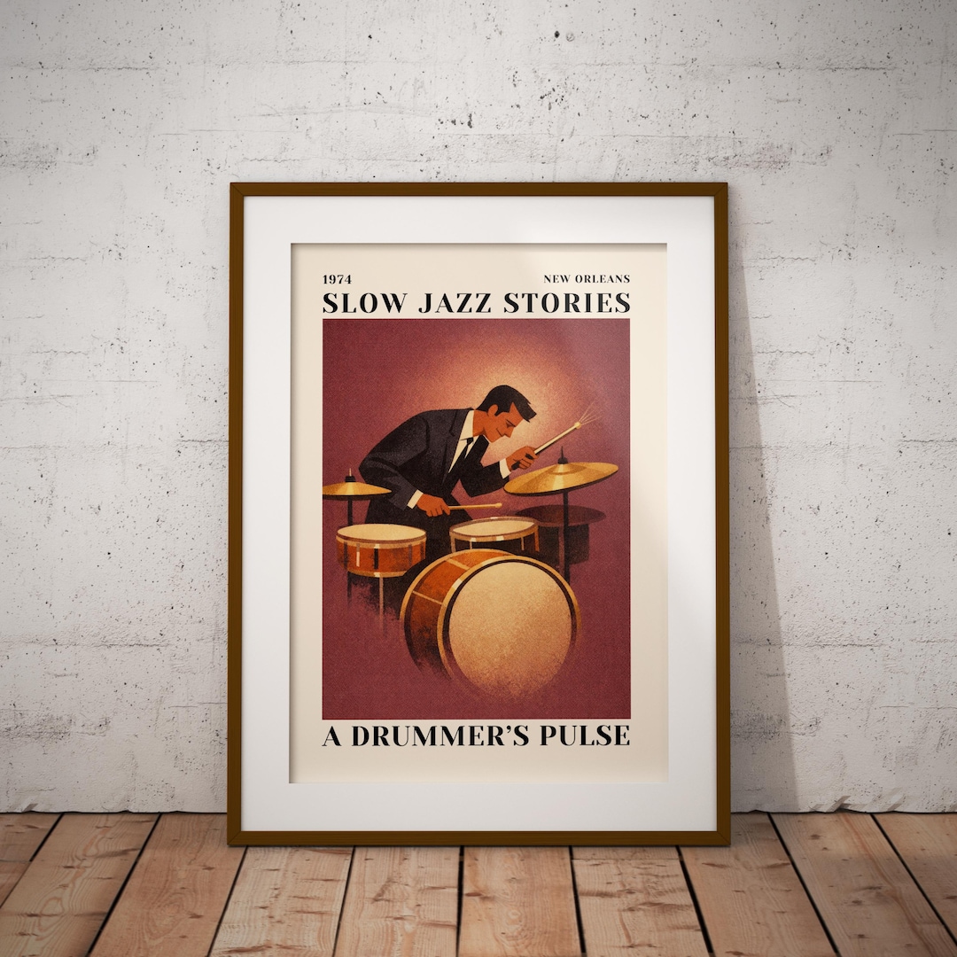 Rhythm Pulse Jazz Poster, Drummer Wall Art, Music Room Living Room ...