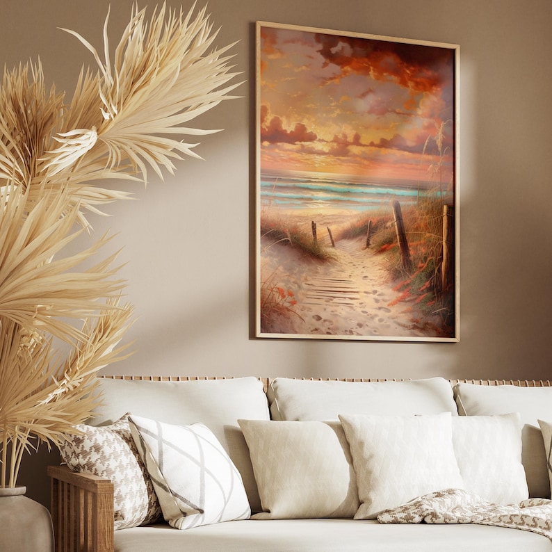 Beach Path Sunset Wall Art - Warm Coastal Landscape Print - Etsy UK