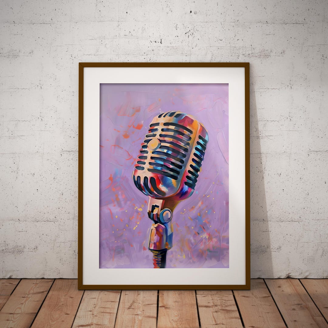 Retro Microphone Wall Art - Retro Music Illustration, Colourful Vintage ...
