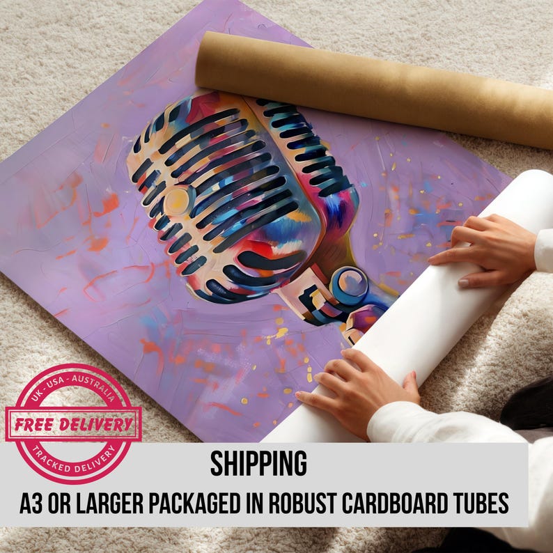 Retro Microphone Wall Art - Retro Music Illustration, Colourful Vintage ...
