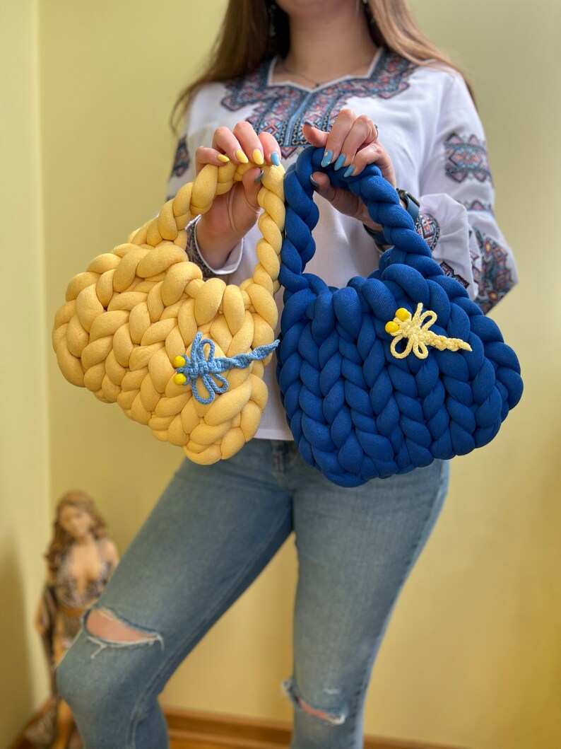 Handmade Handbag Made of Chunky Yarn With Macrame Butterfly and Satin ...