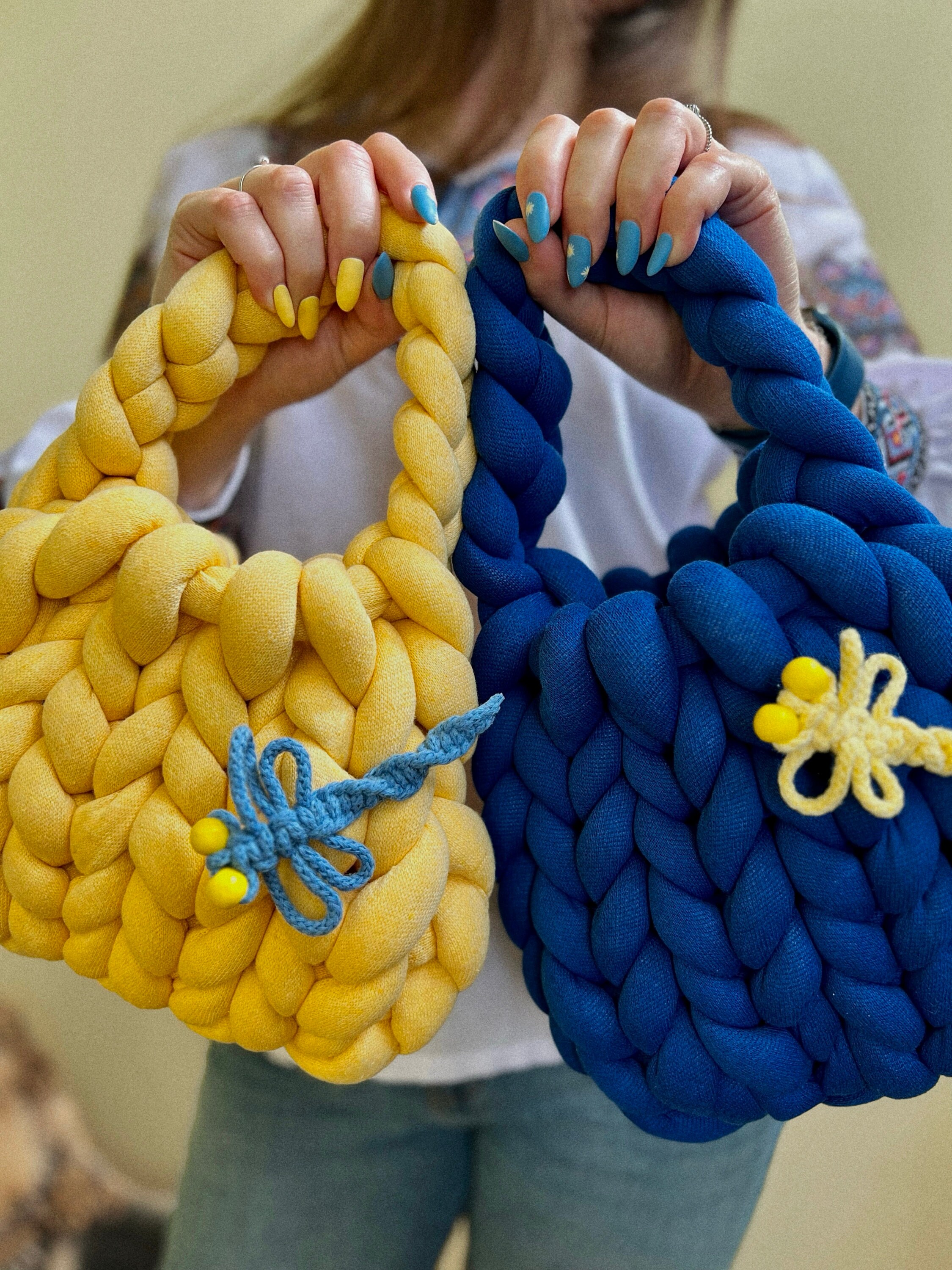 Handmade Handbag Made of Chunky Yarn With Macrame Butterfly and Satin ...