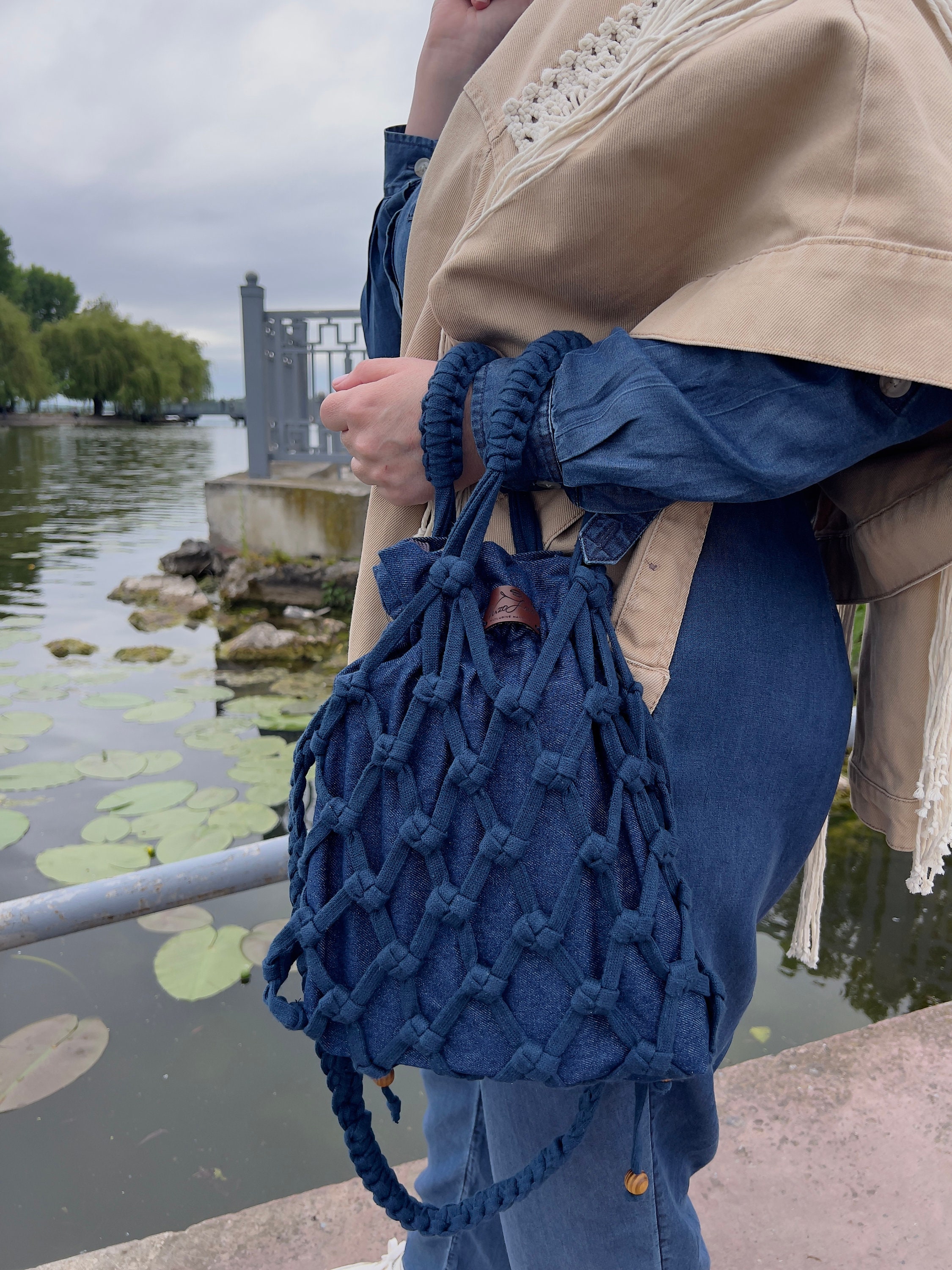 Blue Denim Macrame Bag: Handmade Boho Crossbody Bag - Etsy