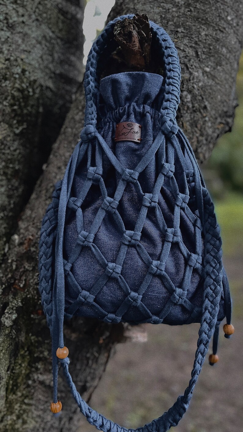 Blue Denim Macrame Bag: Handmade Boho Crossbody Bag - Etsy