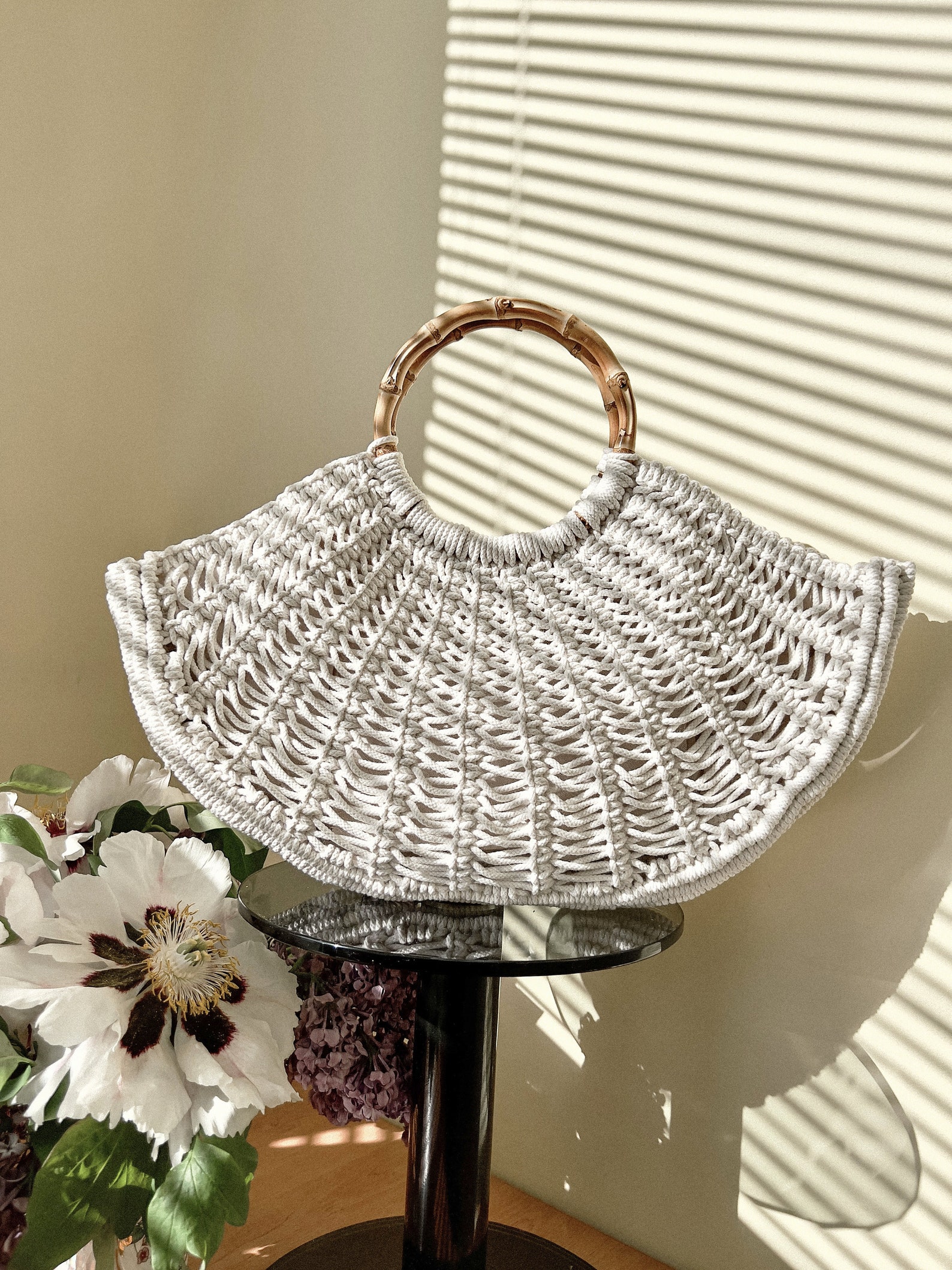 Lined Drawstring Bag, White Wicker Basket With Bamboo Handles for Bride ...