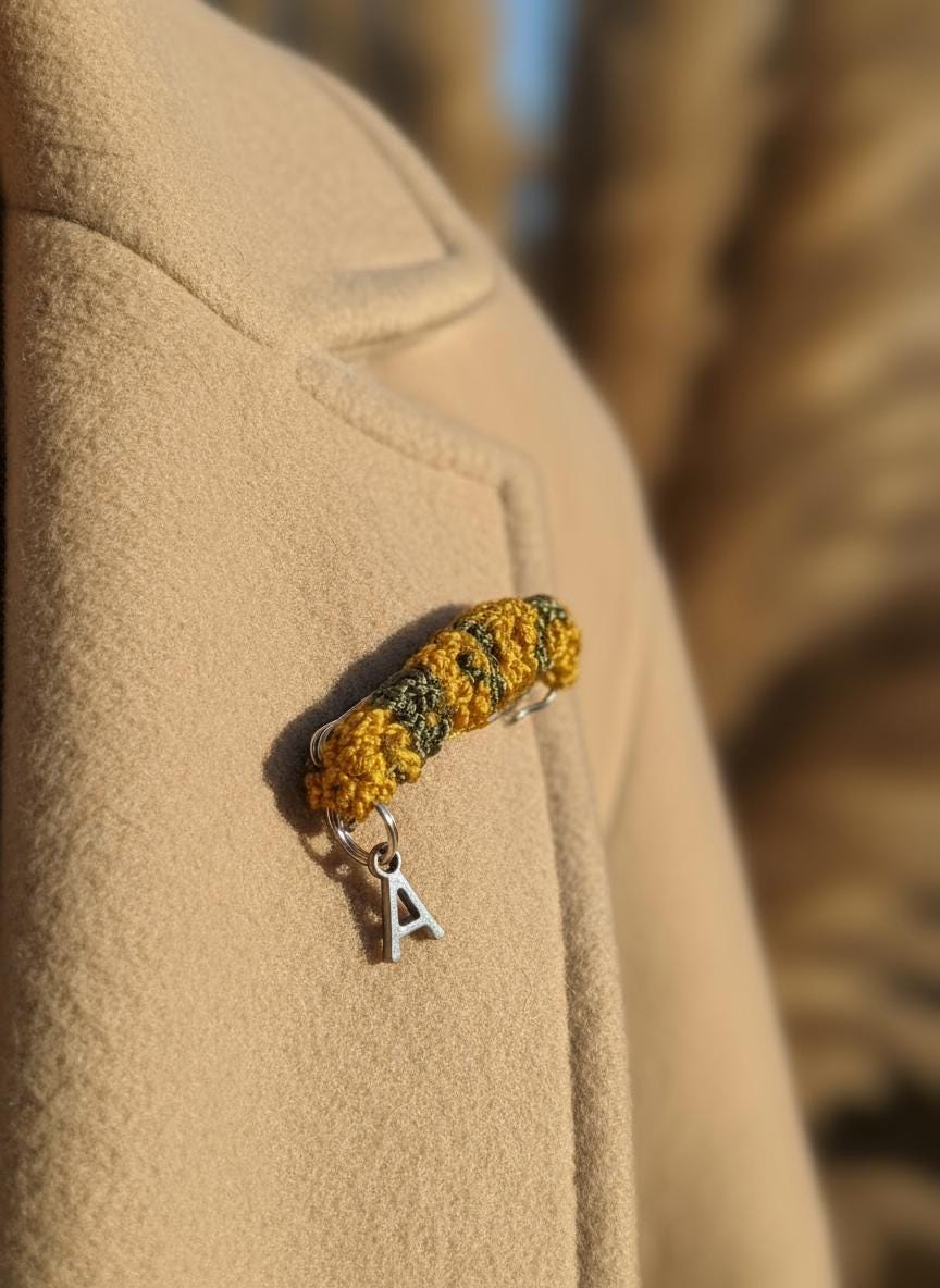 Crochet Safety Pin Brooch With Custom Letter (handmade) - Etsy